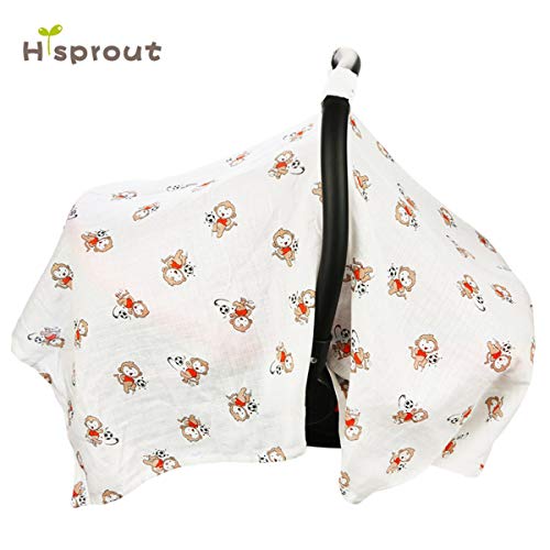 Hi Sprout Breathable Cotton Muslin Canopy Car Seat Cover for Girls and Boys (Little Monkey)