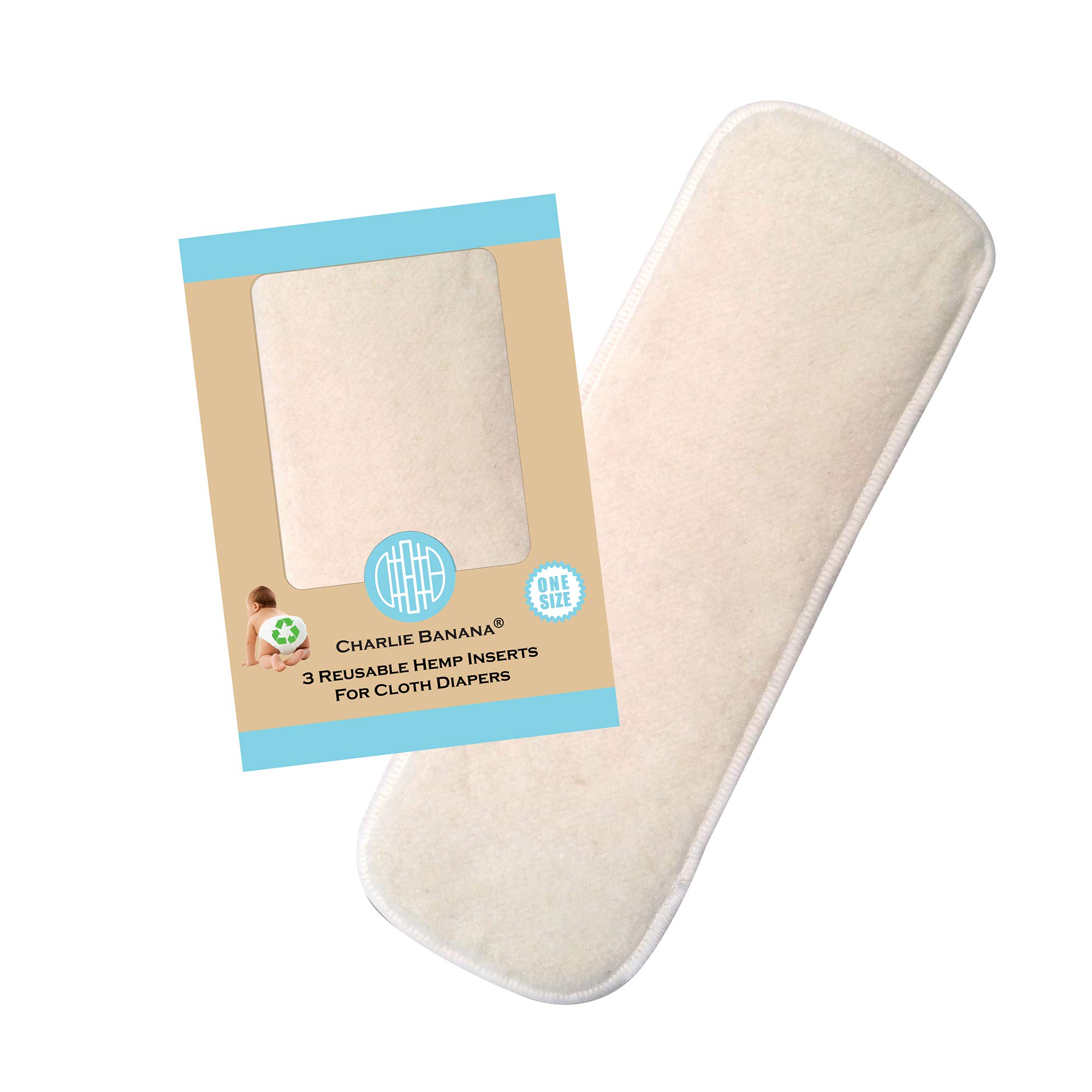 Charlie Banana Baby Super Absorbent Hemp Reusable and Washable Diaper Insert, One Size, 3-Pack, Small