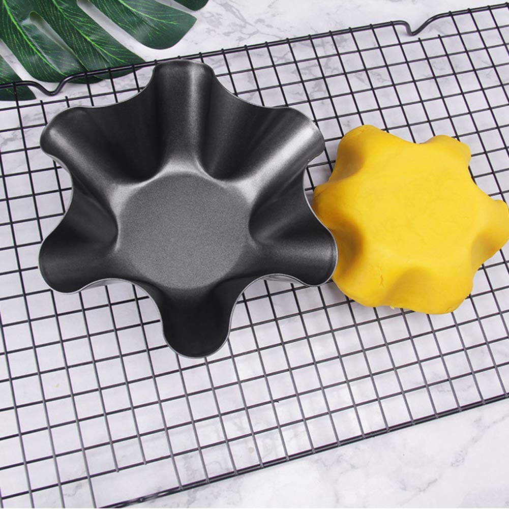 Abgream Tortilla Pan Set - 6 Pack Carbon Steel Non-Stick Taco Salad Bowl Tortilla Shell Maker Black Baking Pans with a Silicone Potholder and a Basting Brush (Large)