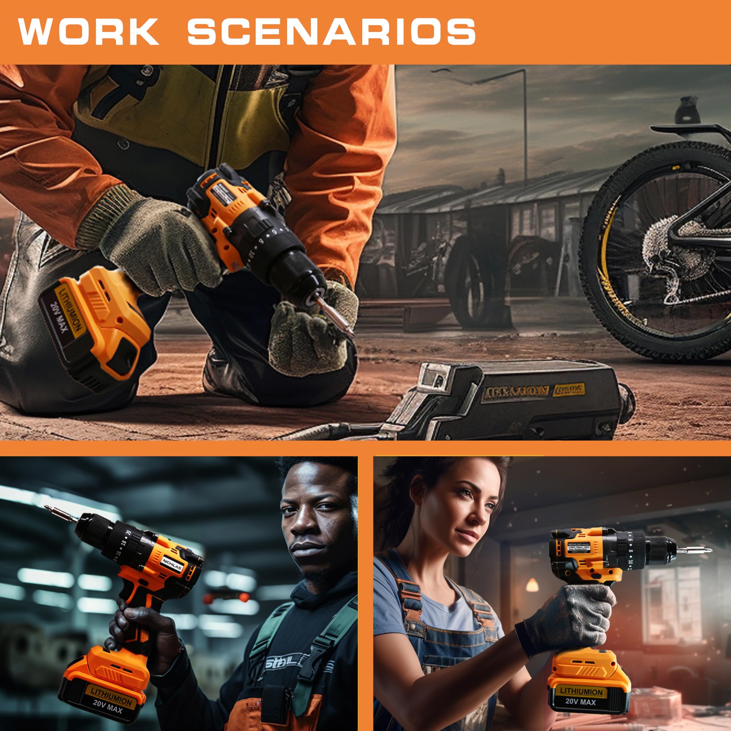 Nichilas Cordless Impact Drill for Milwaukee M18 Batteries, 1/2” Self Lock Chuck, Brushless 150NM, 2 Variable Speed with Storage Bag (NO BATTERY)