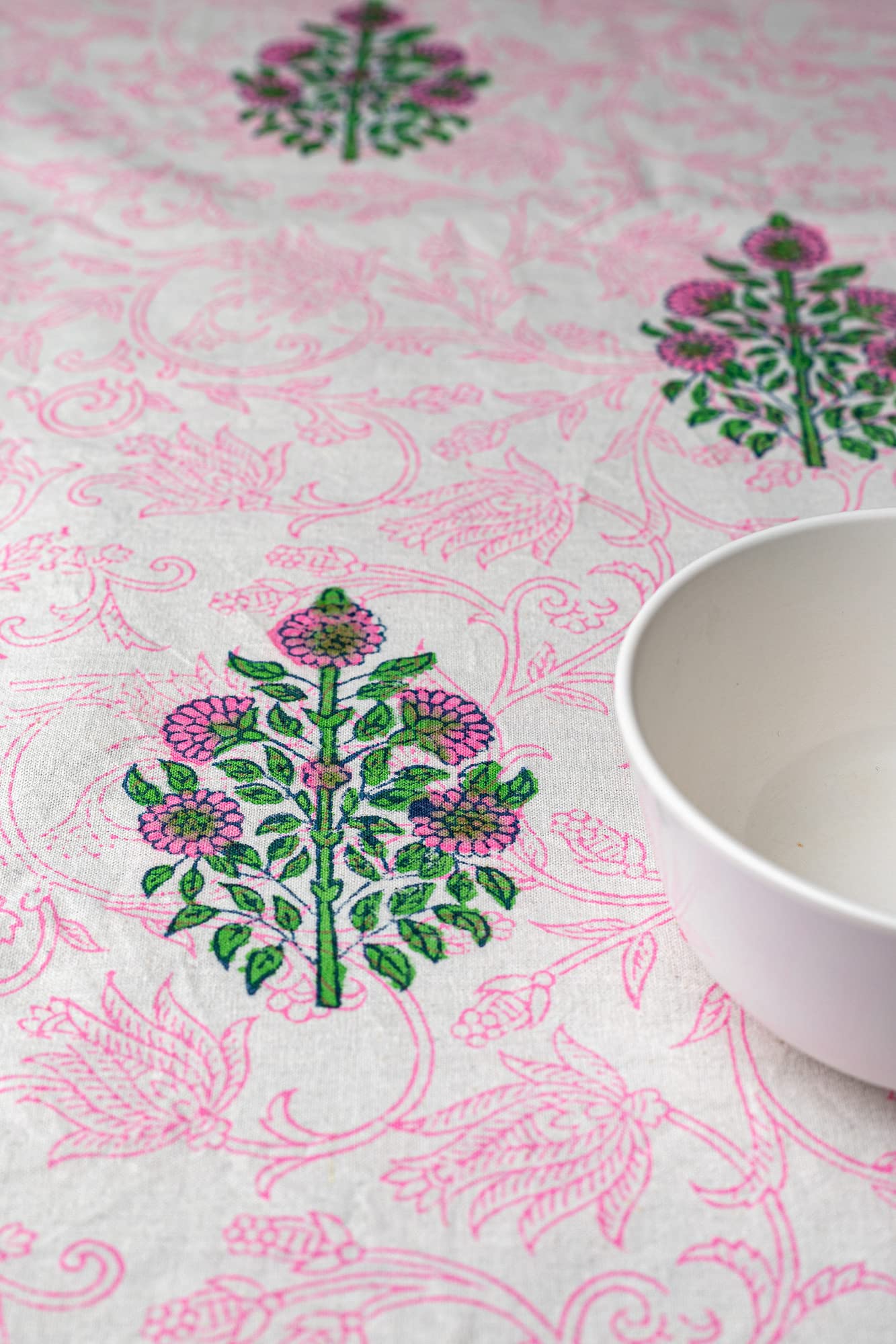 ABHOOH Hand Block Print Tablecloth for Rectangle Table, Block Print Table Cover for Kitchen Dinning Tabletop Decoration Parties Weddings Bithday Christmas (60 X 108 Inches)