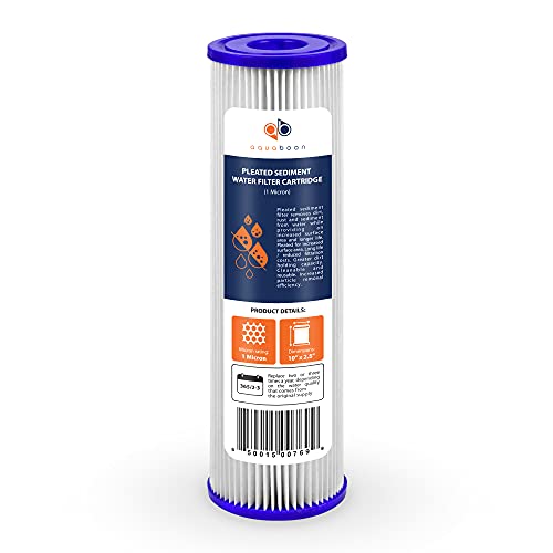 Aquaboon 1 Micron 10" x 2.5" Pleated Sediment Water Filter Cartridge | Universal Replacement for Any 10 inch RO Unit | Compatible with R50, 801-50, WFPFC3002, WB-50W, WHKF-WHPL, 4-Pack