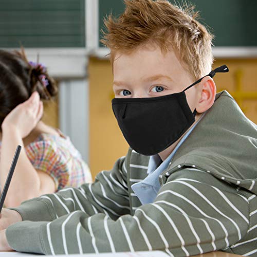 5 Pack Kids Reusable, Washable Black Facial Cotton Covering Children for Cycling Travel Outdoors Includes 10Pcs Filters