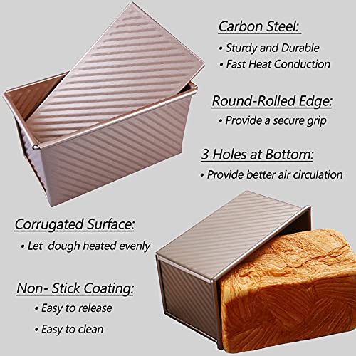 Bread Pans, Pullman Loaf Pan with Lid, Non-Stick Long Loaf Pans for Baking Bread, Aluminum Alloy Baking Bread Toast Mold with Dough Scraper Cutter
