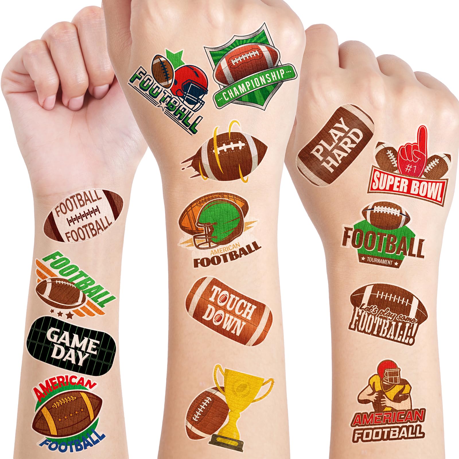 ADXCO 144 Pieces Football Tattoos Football Face Stickers Temporary Tattoos for Football Game Party Decorations Favors Supplies, 24 Designs