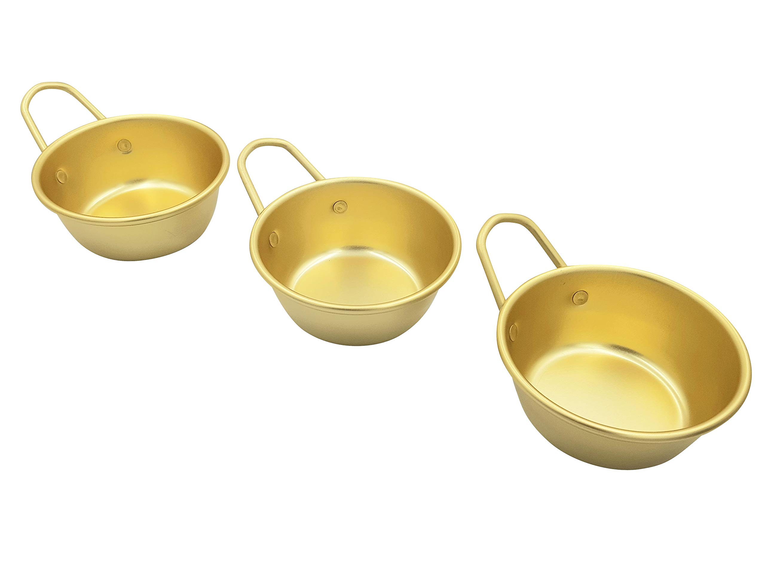 Abkitchen Korean Traditional Wine Bowls Korean Raw Rice Wine Hiking Soup Dish 4.7 inches 3 pcs Aluminum Yellow Made in Korea