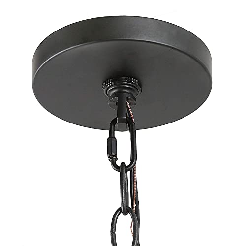 LALUZ Farmhouse Chandelier, Dining Room Light Fixture, Drum Chandeliers, 16β Width, Oil Black & Wood Painted Finish