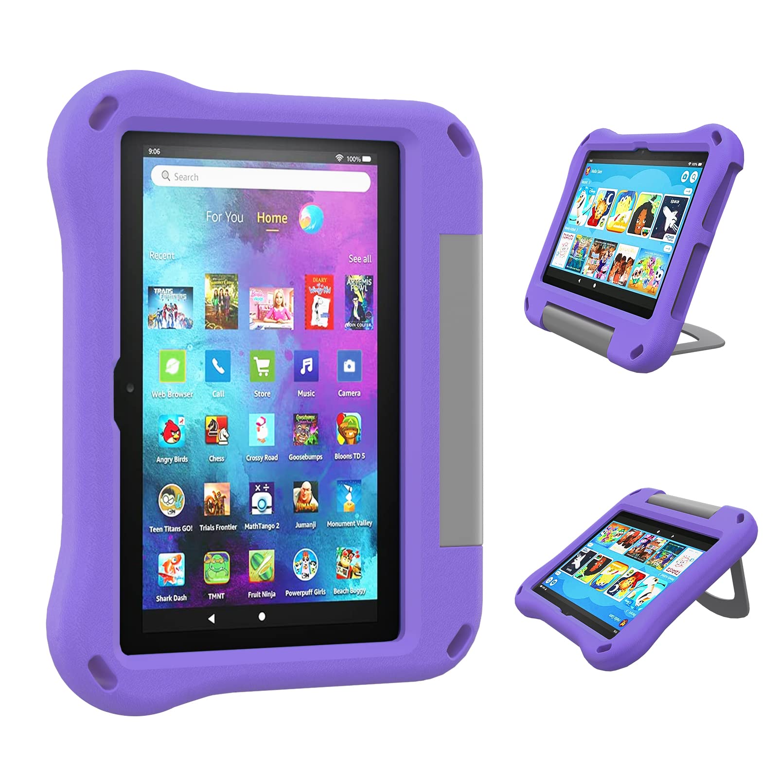 8 inch Tablet case,Tablet Case Fits 8 & 8 Plus Tablet (for 12th/10th Generation, 2022/2020 Release),Auorld Light Weight Anti Slip Shockproof Kids Friendly Case Cover with Bracket,Purple