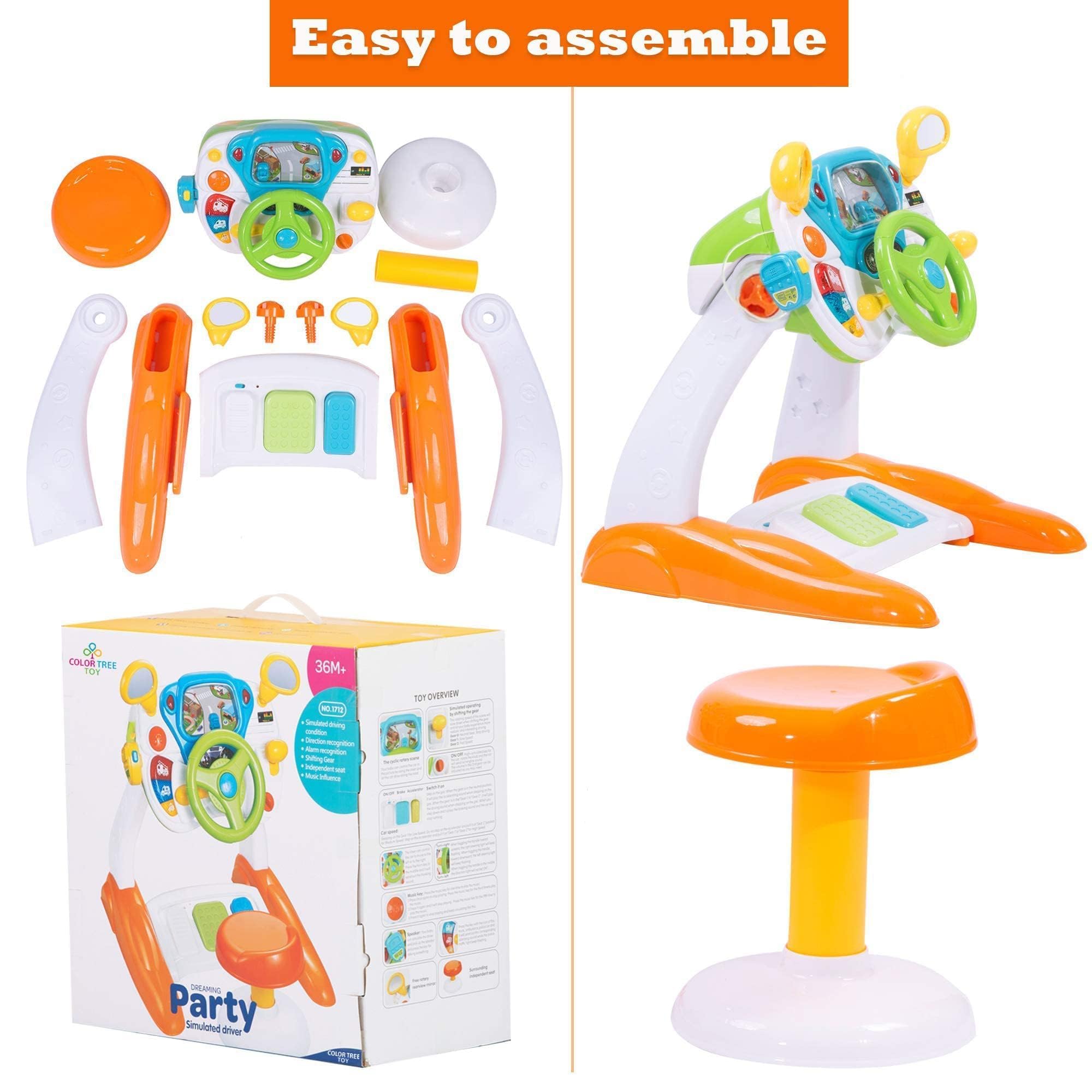COLOR TREE Kids Pretend Ride on Toy,Steering Wheel Driving Simulate Toys for Toddlers