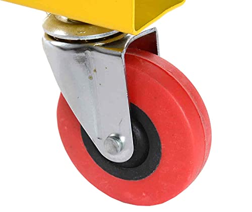 JEGS 200 LBS Capacity Rolling Work Table - Height Adjustable 33 Inches to 48 Inches - Rolling Tool Tray Uses Four 2.5” Caster Wheels - Includes One Tool Tray Table Liner - Yellow Powder Coated Steel