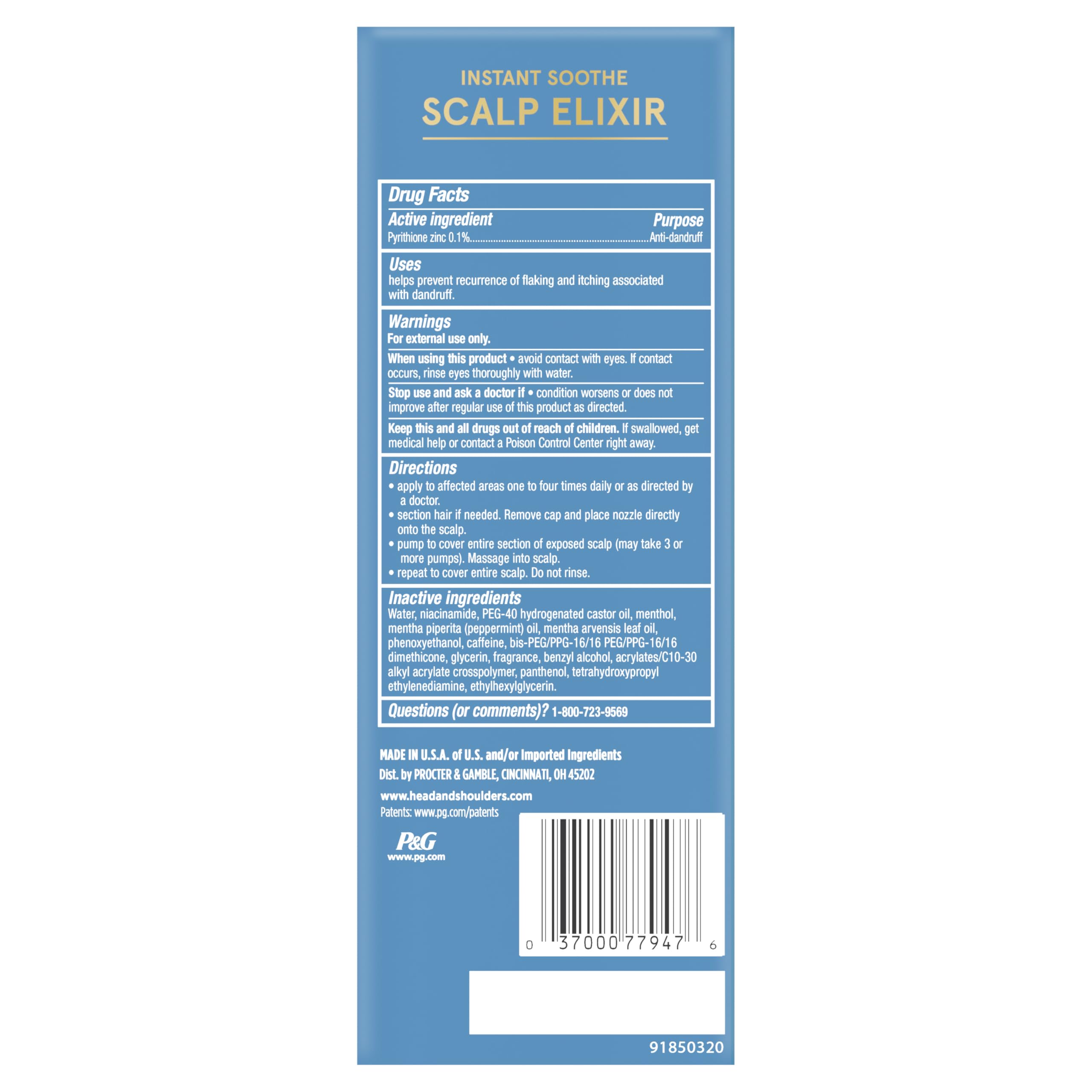 Head & Shoulders Scalp Elixir Treatment, Instant Soothe, Anti Dandruff, Royal Oils Collection with Cooling Menthol and Peppermint oil, 4.2 fl oz