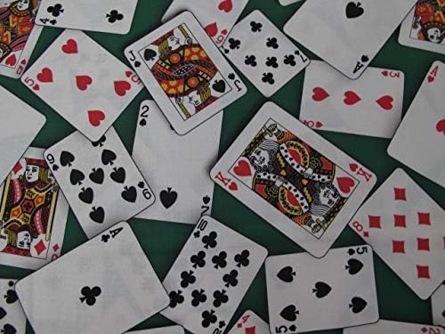 45" Wide Cotton Playing Cards Green/Black/Red. 100% Cotton Sold byThe Yard