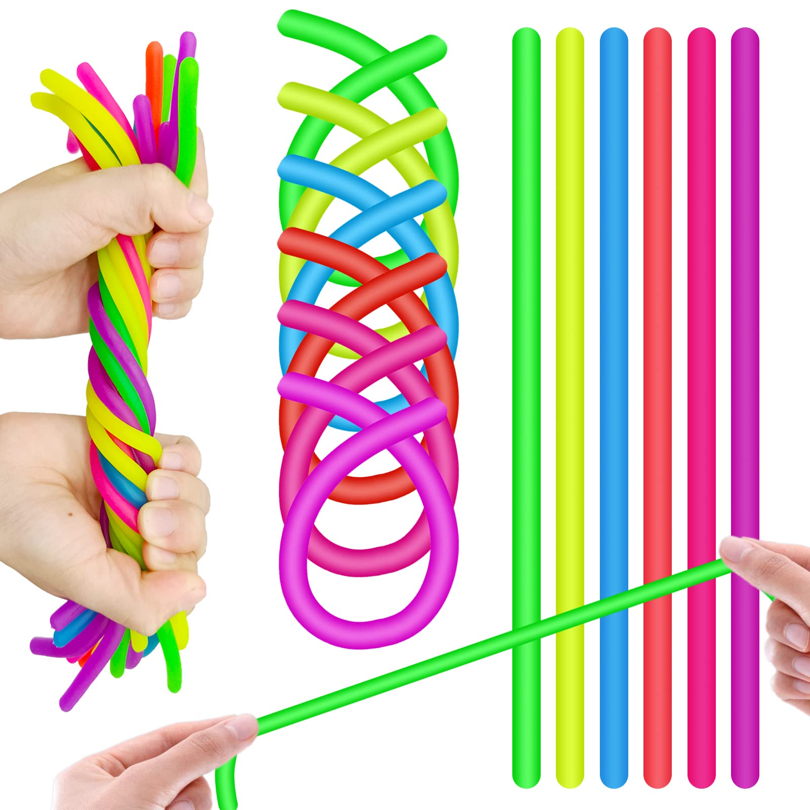BATWEET 42Pcs Colorful Fidget Noodles Toys for Party Favors, Sensory Noodles for Classroom Prizes, Goodie Bag Stuffers Birthday Valentine Halloween Christmas Gift for Kids