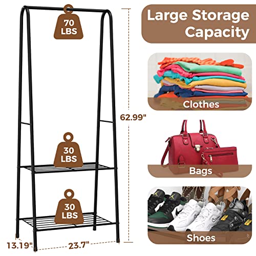 JEROAL Clothing Garment Rack, Coat Organizer Storage Shelving Unit, Entryway Storage Shelf with 2-Tier Metal Shelf, Black