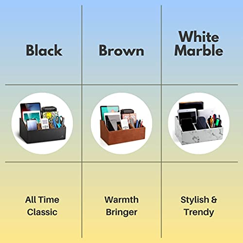 LAMOTI Leather Desk Organizer with a 4" Coaster, Large Capacity 5 Compartments Desktop Unifier, Handcrafted (Black)