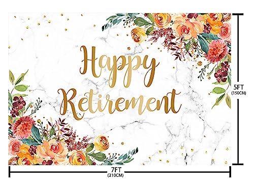 AIBIIN 7x5ft Happy Retirement Backdrop for Women Gold Glitter Floral Party Decorations Grain of Marble Official Retirement Party Banner Photo Studio Props