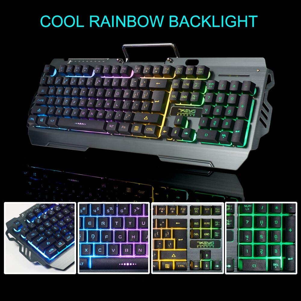 7KEYS Membrane Light up Gaming Keyboard for PC MAC Laptop (104Keys Black wired)