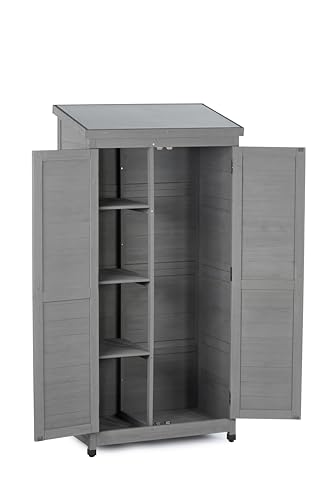 Ajikgn Outdoor Storage Cabinet and Metal Top,Garden Storage Shed,Outdoor 68 Inches Wood Tall Shed for Yard and Patio