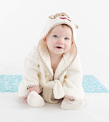 Sock Monkey Hooded Bath Robe & Slipper Set (0-9 Months)