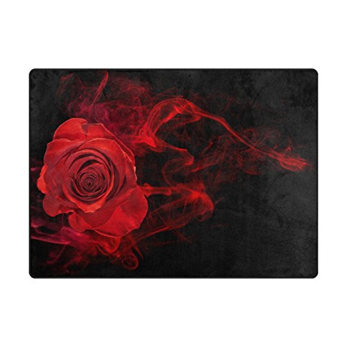 Large Area Rugs 5'3" x 4',Rose in Smoke Swirl On Black Printed Lightweight Non Slip Floor Carpet for Living Room Bedroom Home Deck Patio