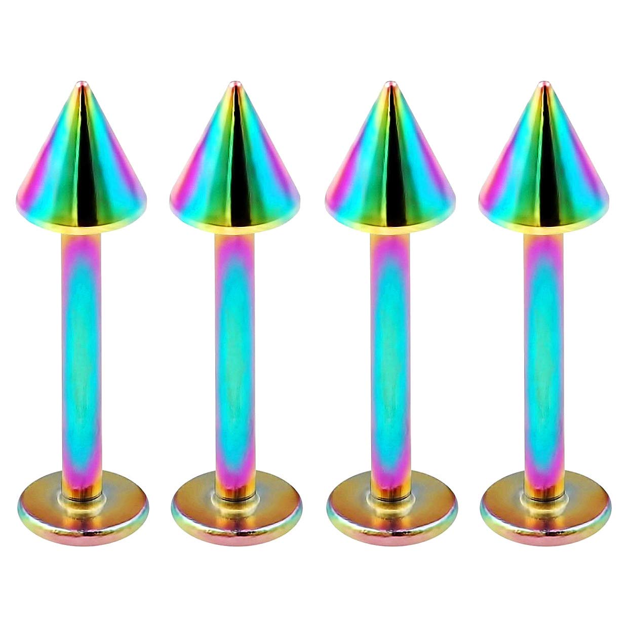 4pc 16g Stainless Steel Labret Rainbow Lip Rings Earrings 3mm Spike Tragus Forward Helix 10mm 3/8