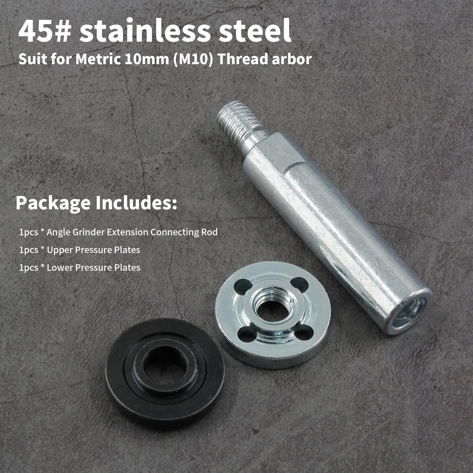 Rierdge Angle Grinder Extension Connecting Rod, 3/8" M10 Thread Hole 80mm Extension Shaft Stainless Steel Rotary Extension Shaft for 100 Type Angle Grinder, 3 Pcs