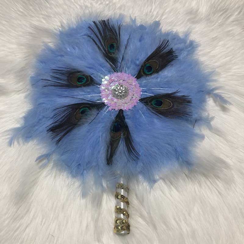 African Handmade Fan Lady Feather Fan for Wedding with Sequins Single Side Handle Fans Art Craft Gift Wedding Party Decoration