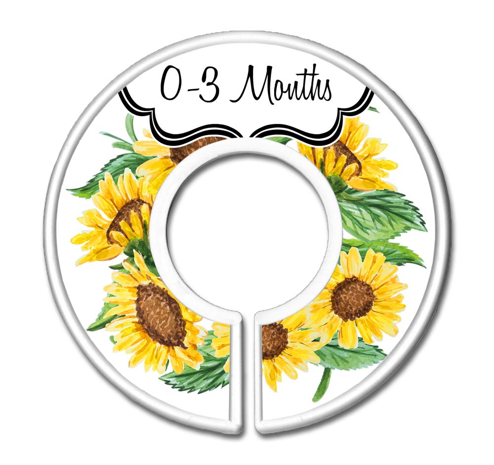 CarrieDee Handcrafted Baby Clothes Size Dividers, Girls Sunflower Nursery Closet Organizers, Baby Girl Floral Nursery Decor (Set of 11 (Newborn - 5T))