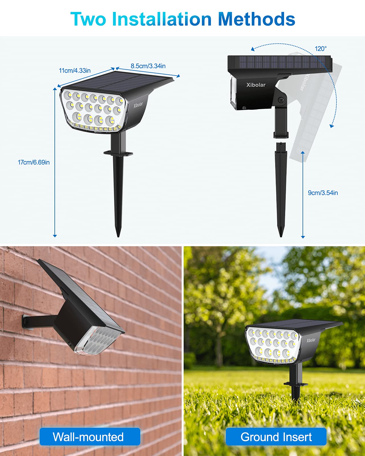 Xibolar Solar Spot Lights Outdoor [6 Pack], 32 LED Solar Landscape Spotlights, IP65 Waterproof Solar Powered Garden Wall Lights, Auto On/Off 2 Modes Lighting for Yard Pathway Porch Patio(Cool White)