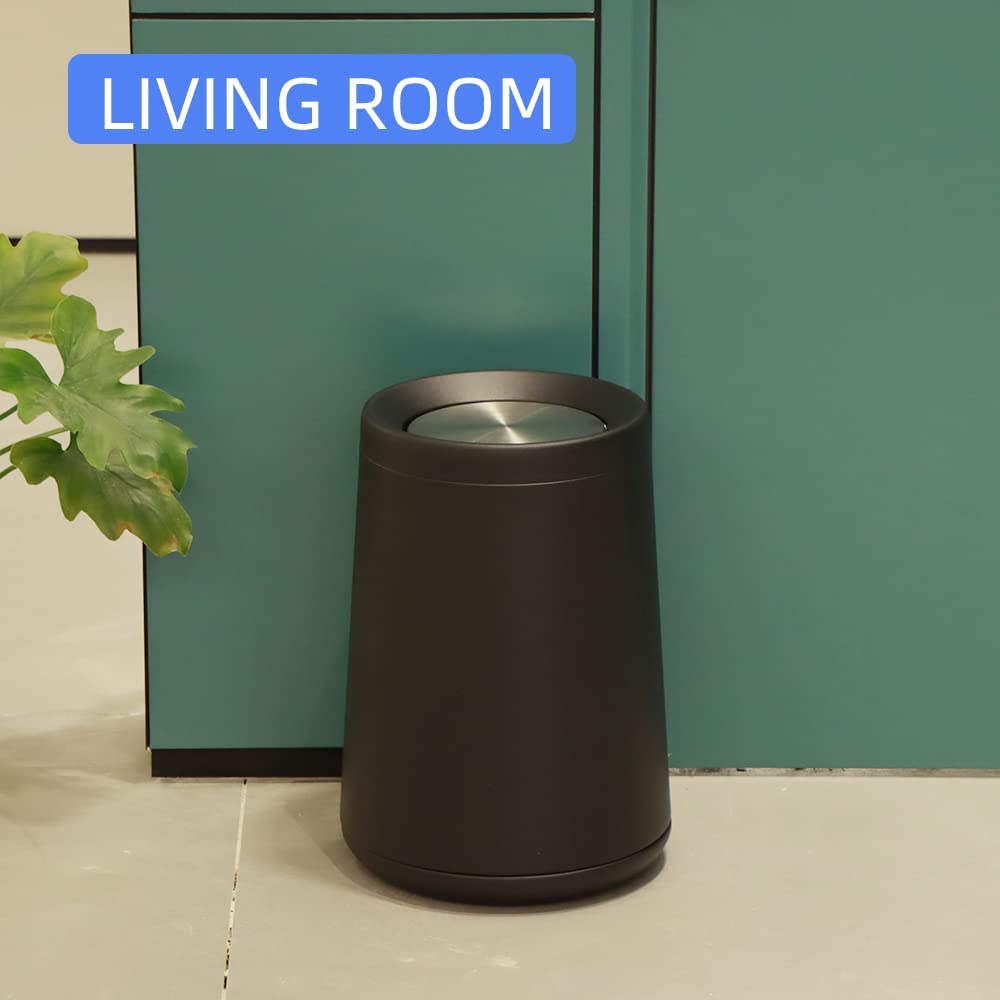 BRIEFHUMAN Household Swing Black Bathroom Trash Can,Brushed Stainless Steel,10 L/3 Gallen,Garbage Can with Flipping Lid, for Indoor or Commercial Use, Kitchen,Modern,Living Room,Bedroom