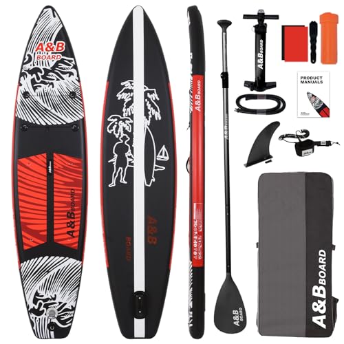 A&BBOARD Paddleboard Inflatable Paddle Board,ISUP 11'5''x32''x6'' Stand Up Paddle Board Standing Boat for Adult, Inflatable Paddle Boards for Adults 350lbs Capacity,15PSI Pressure(Black & Red)