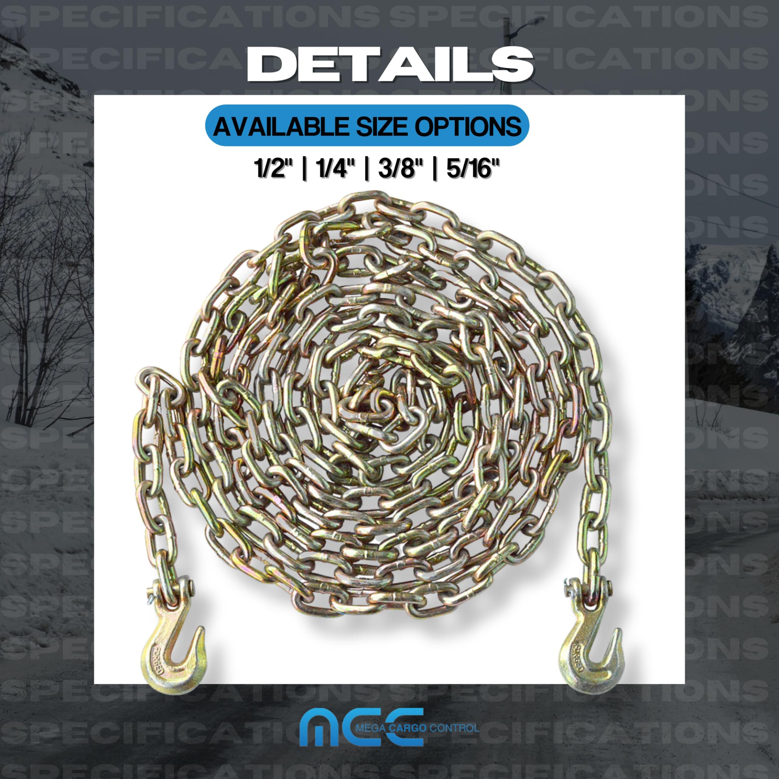 5/16" x 20' G70 Transport Chains with Clevis Grab Hooks - 4,700 LB Working Load Limit for Tow and Hauling on Flatbed, Trailers, Truck (2 - Pack)
