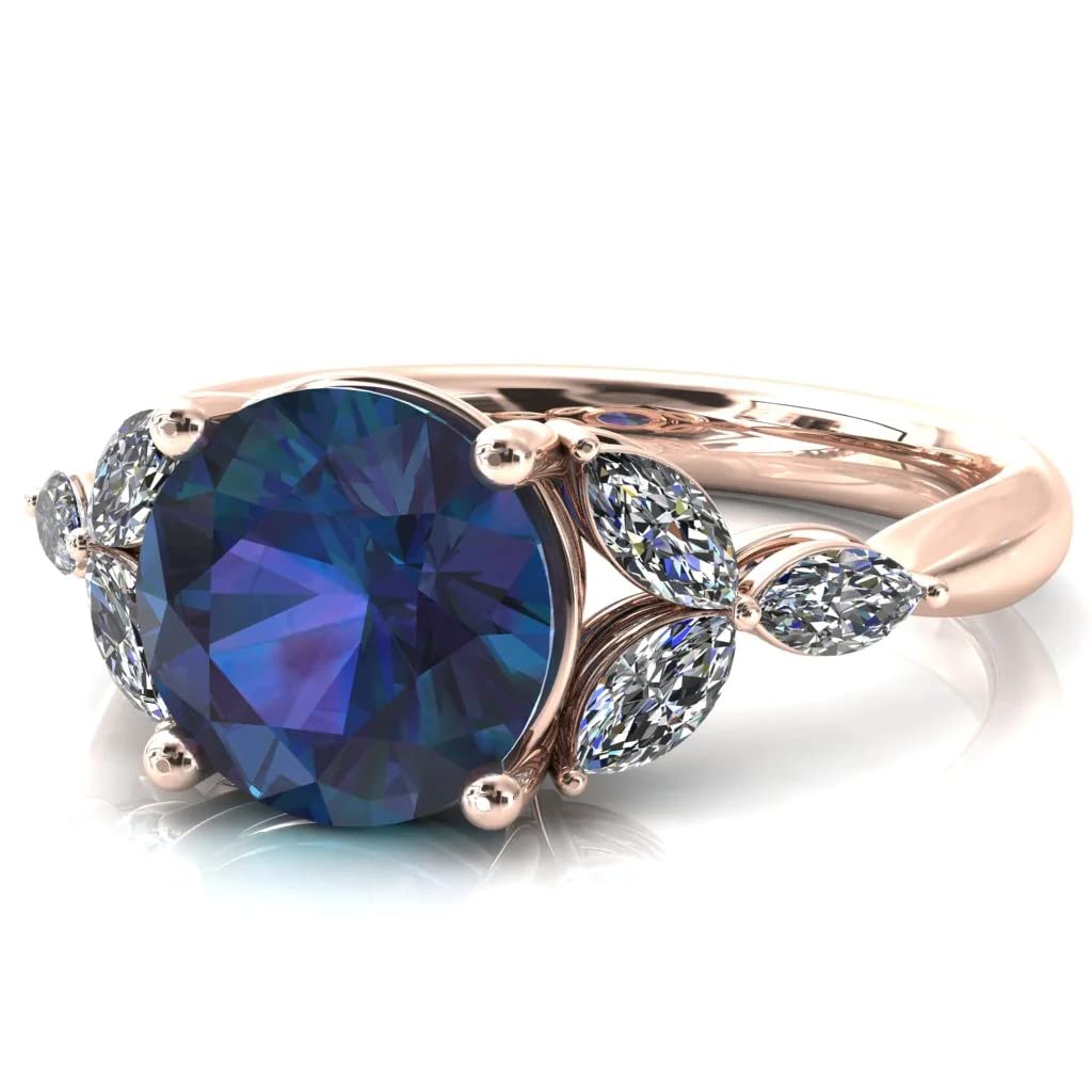 3.20Ctw Round Cut Alexandrite Simulated Diamond Unique Women's Engagement Ring 14K Rose Gold Plated (6.5)