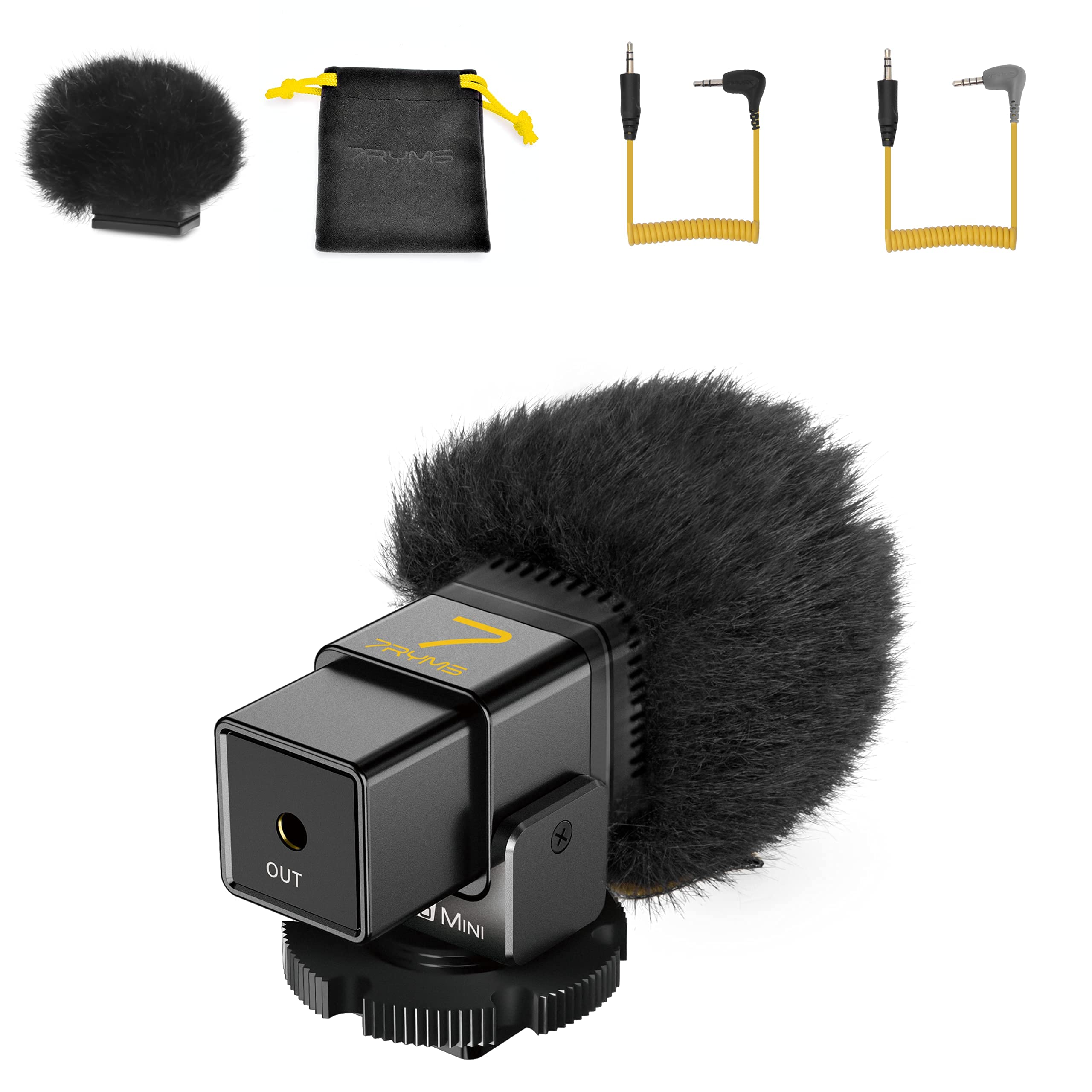 7RYMS Minbo Mini Camera Microphone, Compact Cardioid Directional Mic for DSLR Camera, Smartphone and Action Camera, Perfect for Vlogging, Recording, and Live-Streaming- Battery-Free Video Microphone