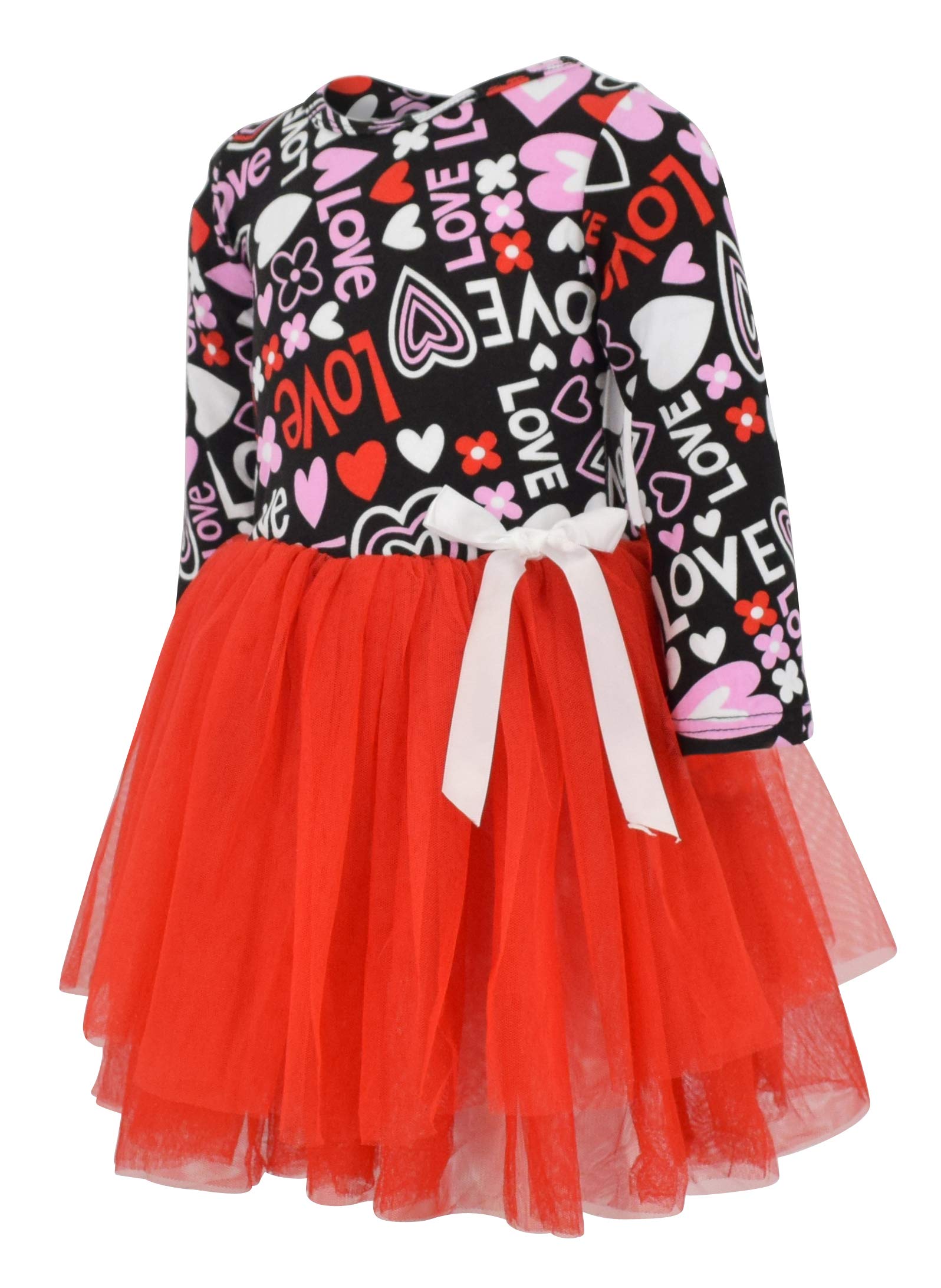 Girls Long Sleeve Valentines Day Tulle Tutu Dresses for Kid and Toddler Red 4 Years
