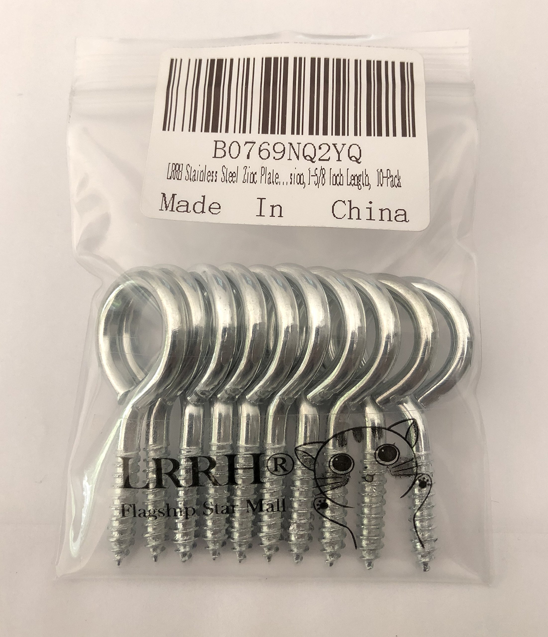 LRRH 4277 Stainless Steel Diameter #8 Screw Eyes, Lag Thread, 1/2-Inch Eye Inner Dimension,1-5/8 inch Length, 10-Pack