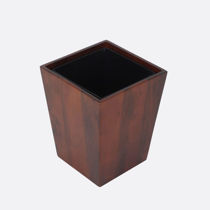 Brick Brown Premium Solid Wood Trashbin Multipurpose Furniture Basket for Home Living Room Office | Dustbin with Removal Metal Inner Liner from Mahogany Collection (Dwindle, 8x8x9.8 Inch)