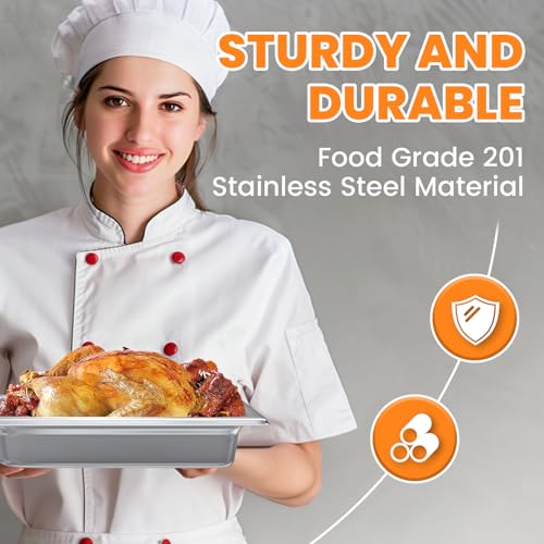 Aplancee Steam Pan 1/3 Size x 2.5 Inch Deep 6 Pack Stainless Steel Anti-Jamming Food Cooking Pan (More Sizes & Lid Options)