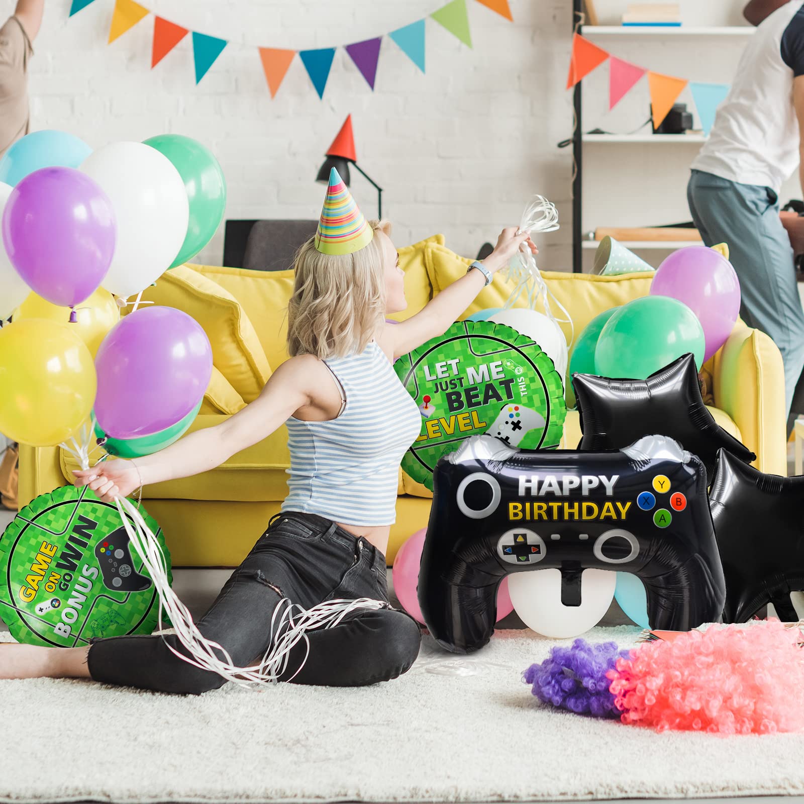 5 Pcs Video Game Party Decoration, Level Up Birthday Balloons,Video Game Foil Balloon for Game On Birthday Party Supplies