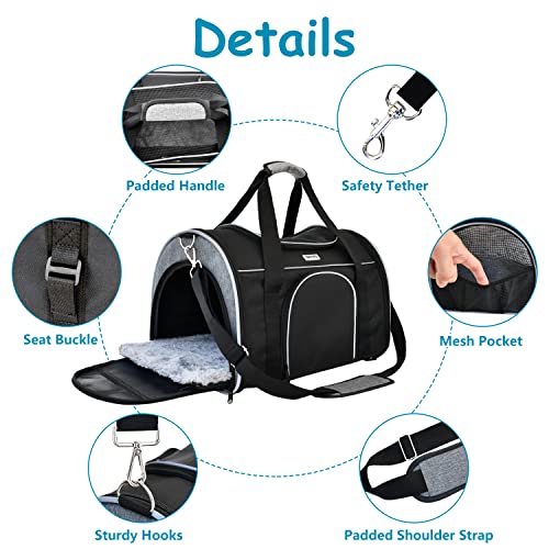 Cat Carrier Airline Approved, NAVREX Pet Travel Carrier with Fleece Pad and ID Tag, Pet Carrier for Medium Cats Under 25, Cat Soft Sided Dog Carrier Top Loading with Breathable Mesh, Gift for Pets