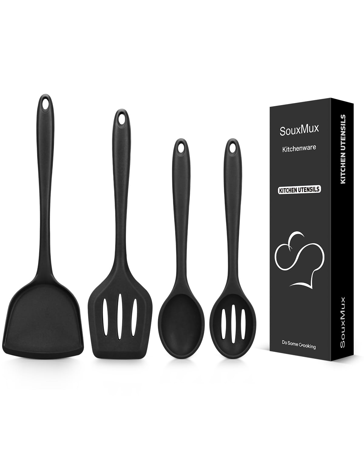 4 Pcs Silicone Kitchen Utensils Set, Wok Spatulas-Slotted Turner-Cooking Spoon-Slotted Spoon, Nonstick BPA Free High Heat Resistant Cooking Utensils for Frying, Mixing, Serving, Draining, Stirring