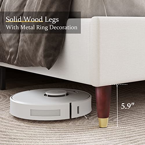 Jocisland King Size Bed Frame 51.2" High Linen Upholstered Platform Bed with Wingback Headboard/No Box Spring Needed/Easy Assembly/White