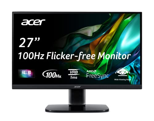 Acer KB272 Hbi 27" Full HD (1920 x 1080) Zero-Frame Gaming Office Monitor | AMD FreeSync Technology | 100Hz | 1ms (VRB) | Low Blue Light | Tilt | HDMI & VGA Ports,Black
