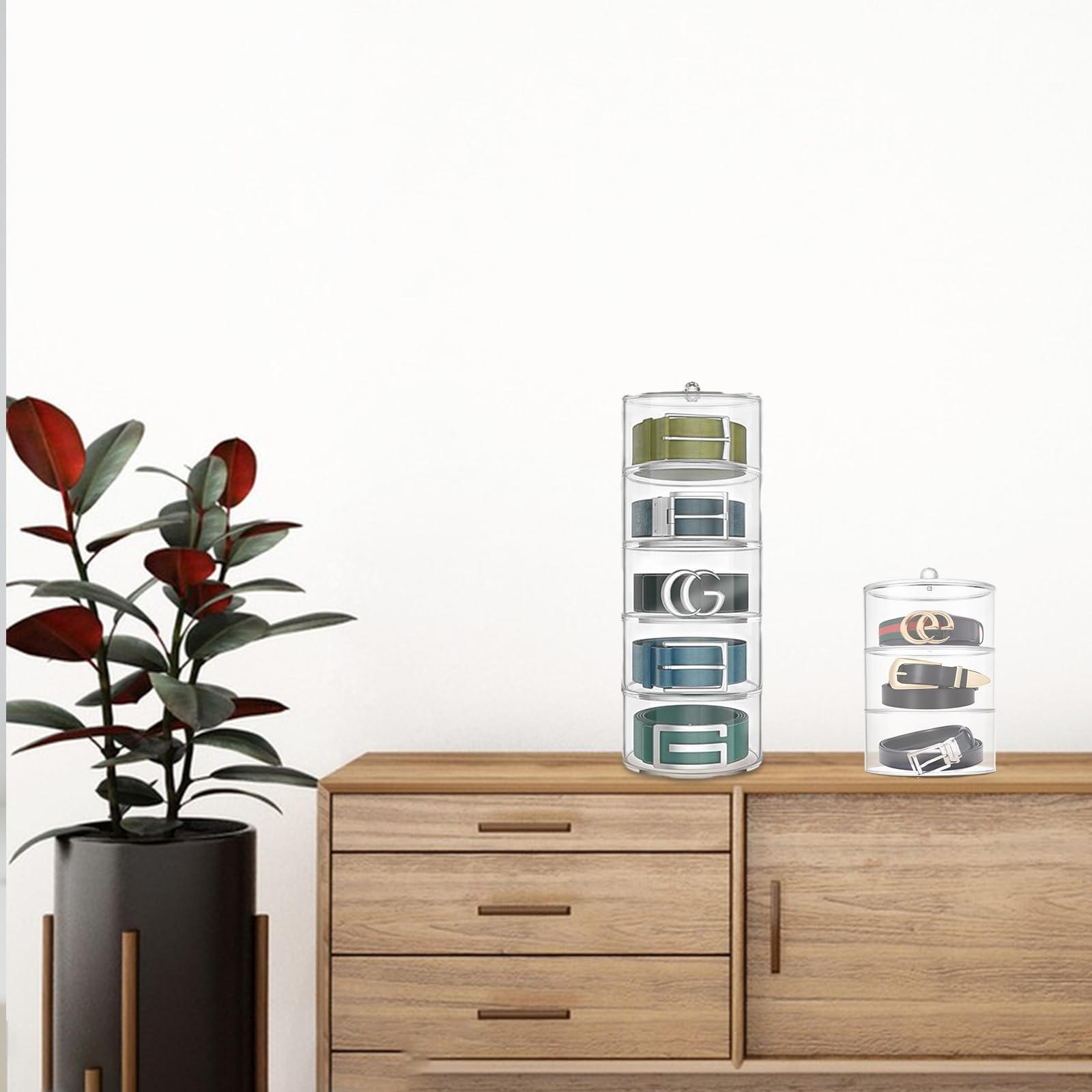 ABuff Acrylic Belt Organizer for Closet, 5 Layers Belt Display Case Transparent Storage Holder for Belt, Watches, Jewelry, Bracelets, Makeup and Other Accessories