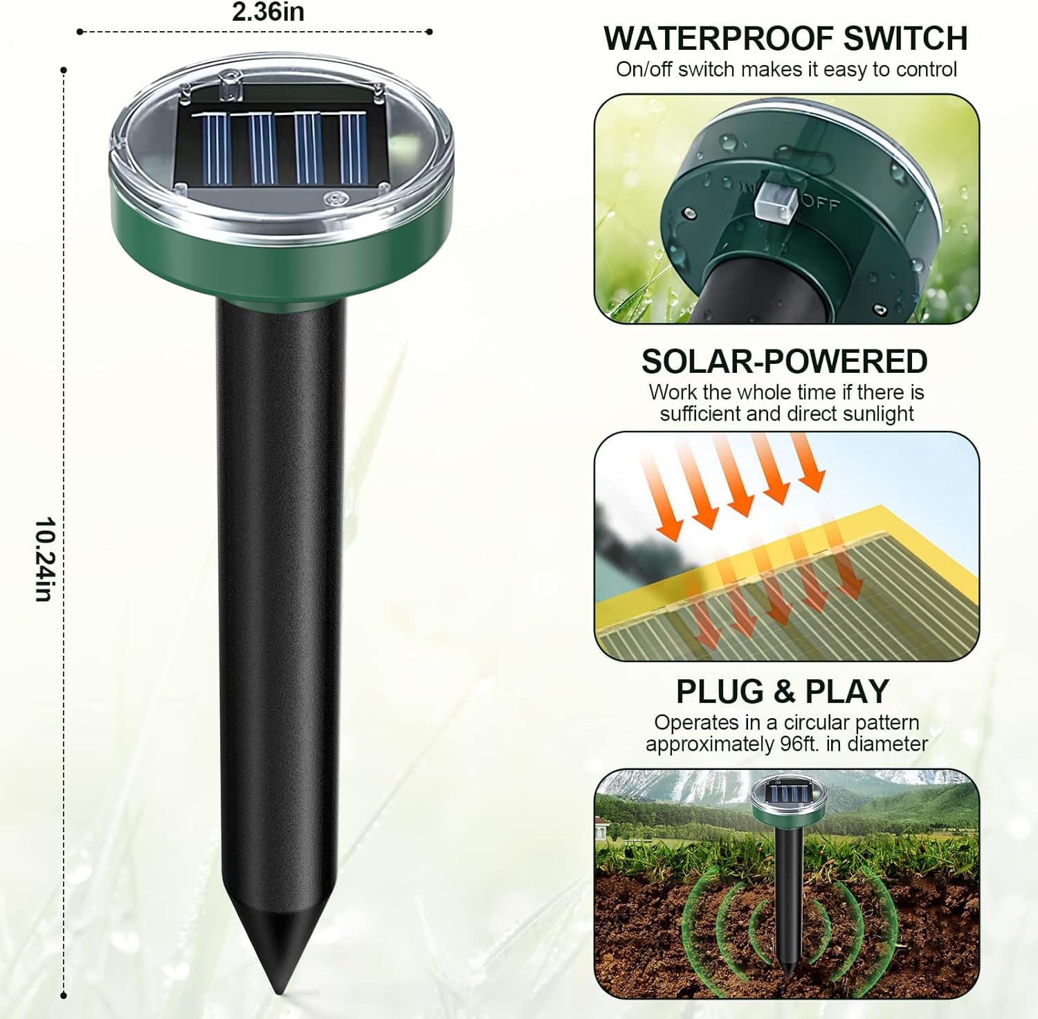 8 Pack Mole Repellent Solar Powered Snake Repellent Ultrasonic, Gopher Repeller Sonic Mole Deterrent Spikes, Snake Gopher Mole Vole Repellent Outdoor for Lawn Garden & Yard
