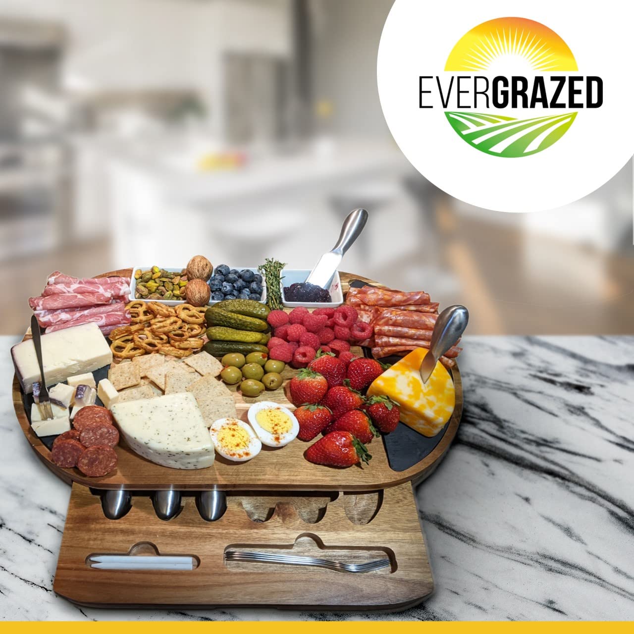 Acacia Cheese Board Set - Large Charcuterie Boards & Cheese Board and Knife Set - Kitchen Wine Meat Cheese Platter - Unique Thanksgiving, Christmas, Holiday, Anniversary or Wedding Gift