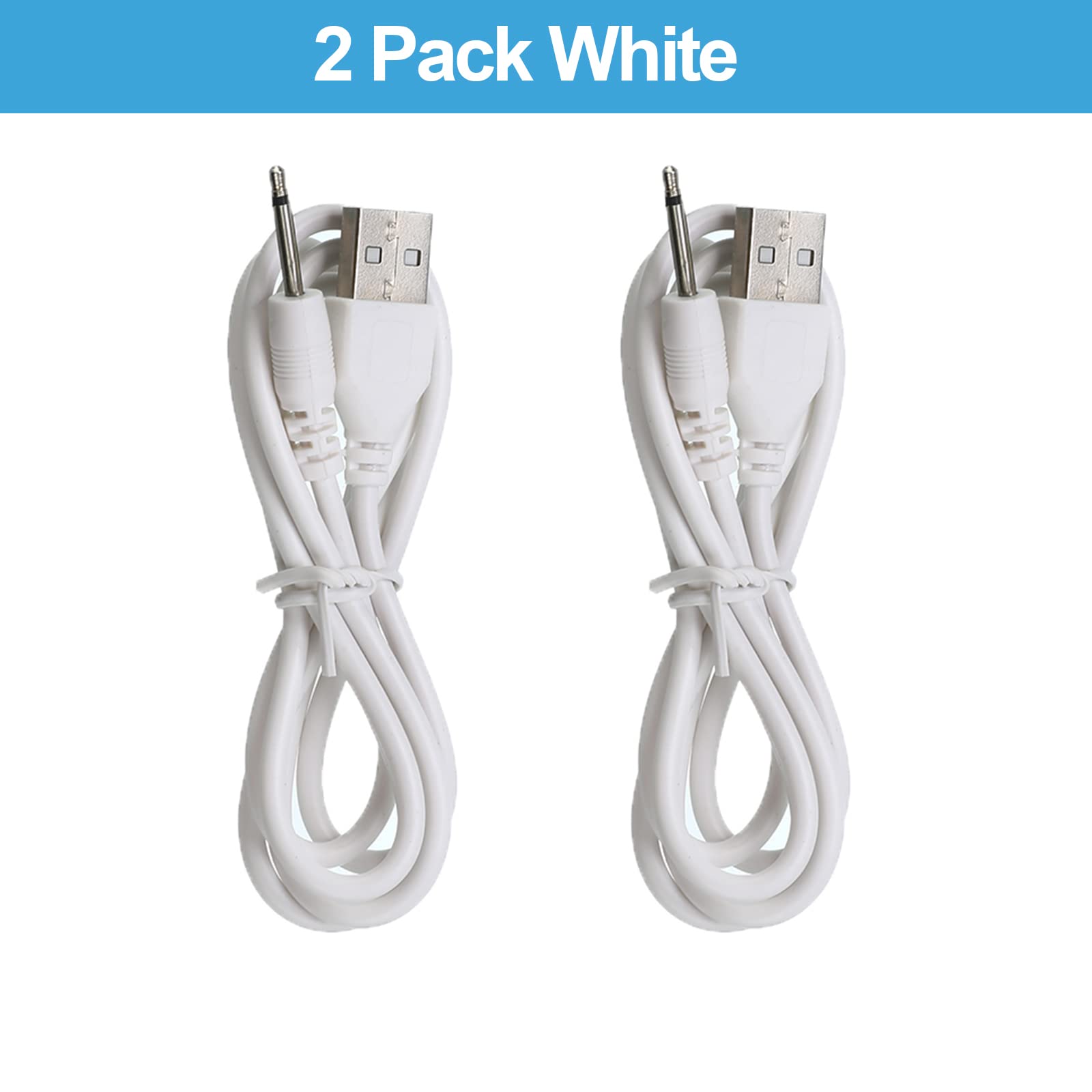 oGoDeal Replacement USB to DC Charging Cable | USB Charger Cord - 2.5mm - Original Replacement (2 Pack White)