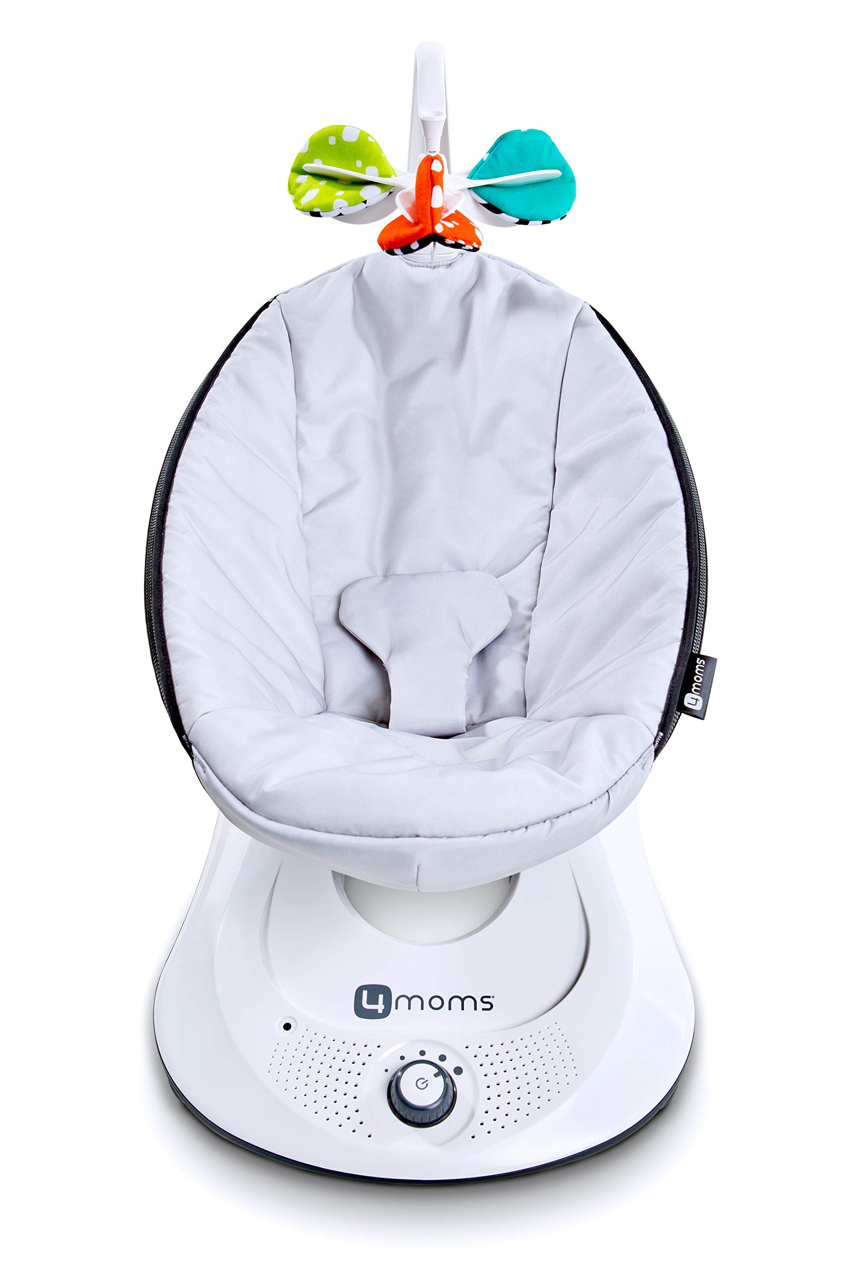 4moms RockaRoo Baby Rocker + Safety Strap Fastener, Compact with Front to Back Gliding Motion, Grey Classic