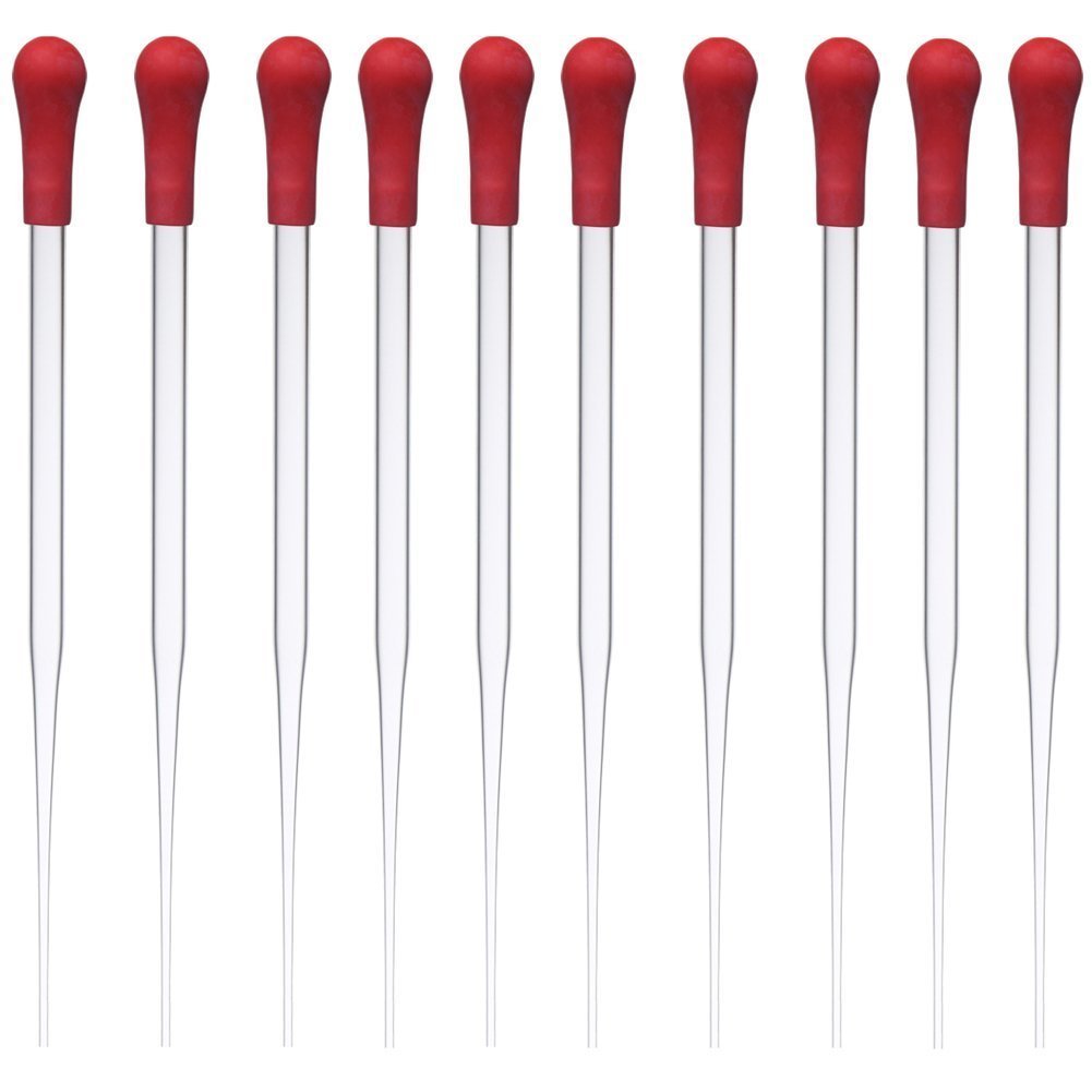 Glass Pipette Dropper with Red Rubber Cap Dropping Pipet Liquid Essential Oil Transfer 10 Pcs