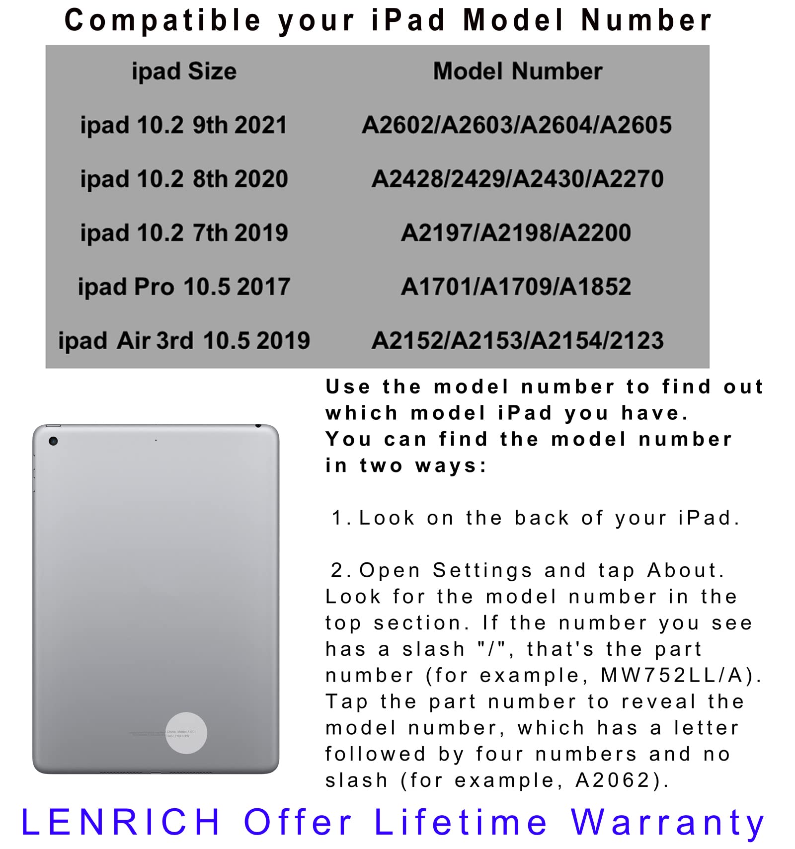 LENRICH Keyboard case for iPad 9th Generation 10.2 inch 2021/ 8th Gen 2020/7th 2019/iPad air 3rd/iPad pro 10.5 2017, Multi Touchpad 360 Swivel Light Thin Cover Backlight